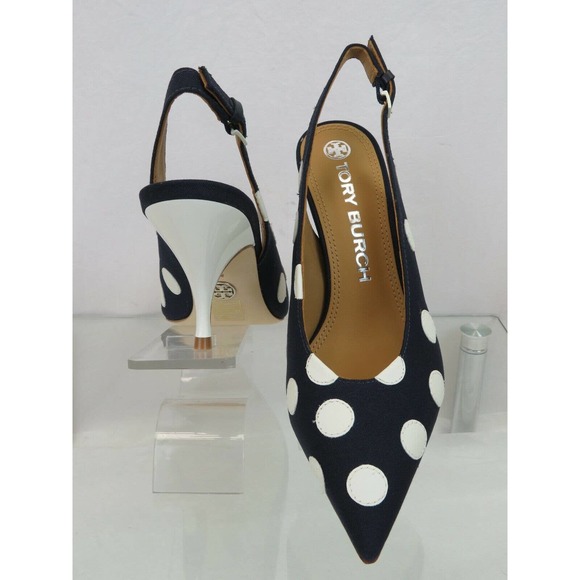 Tory Burch | Shoes | Nib Tory Burch Navy Blue Canvas Ivory Polka Dots ...